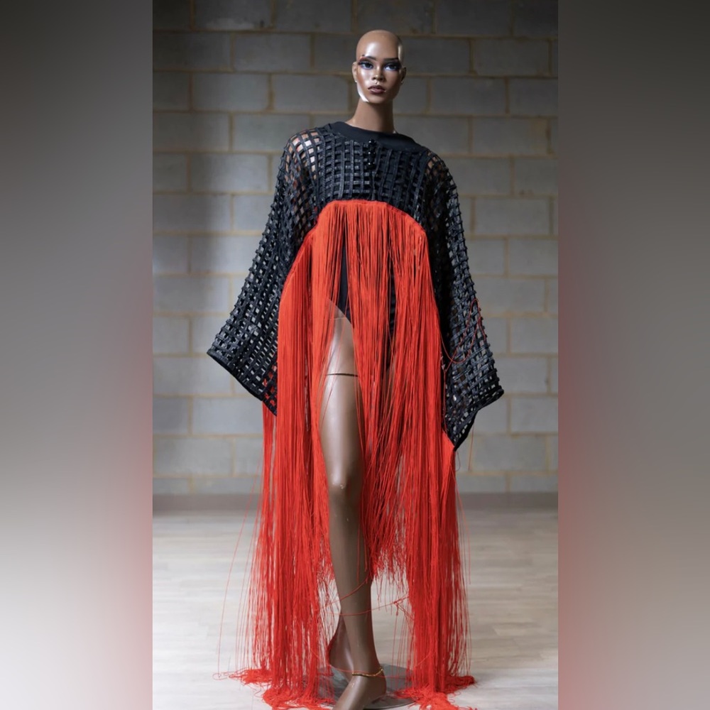 African Inspired Queen Royal Fringe Cape/Cover Up - Gem